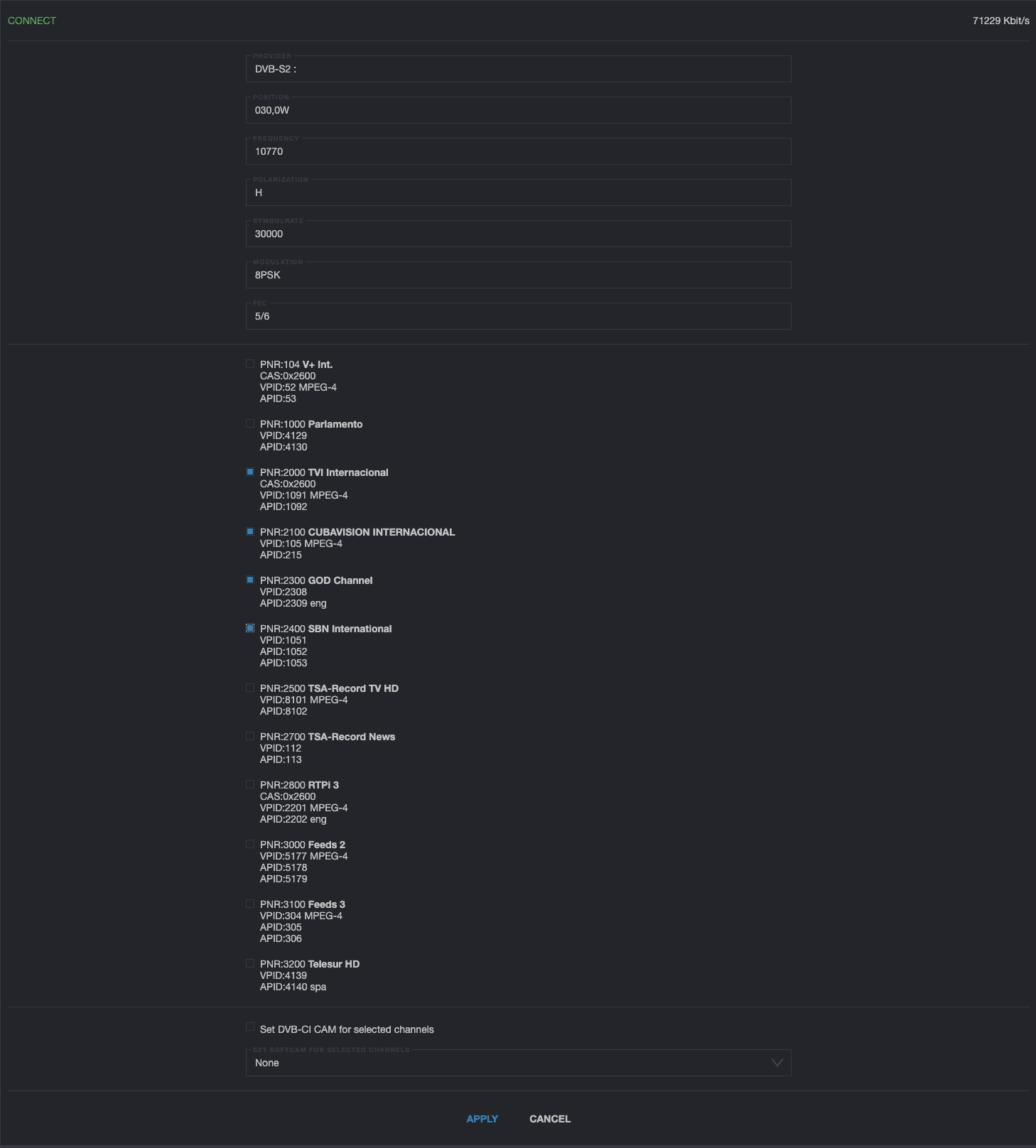 11. Select the channels you prefer and press Apply.