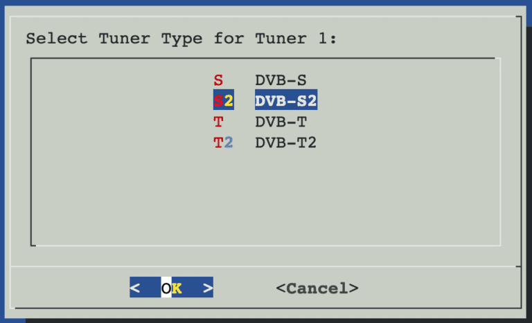 4. Select the Tuner Type for Tuner 1.